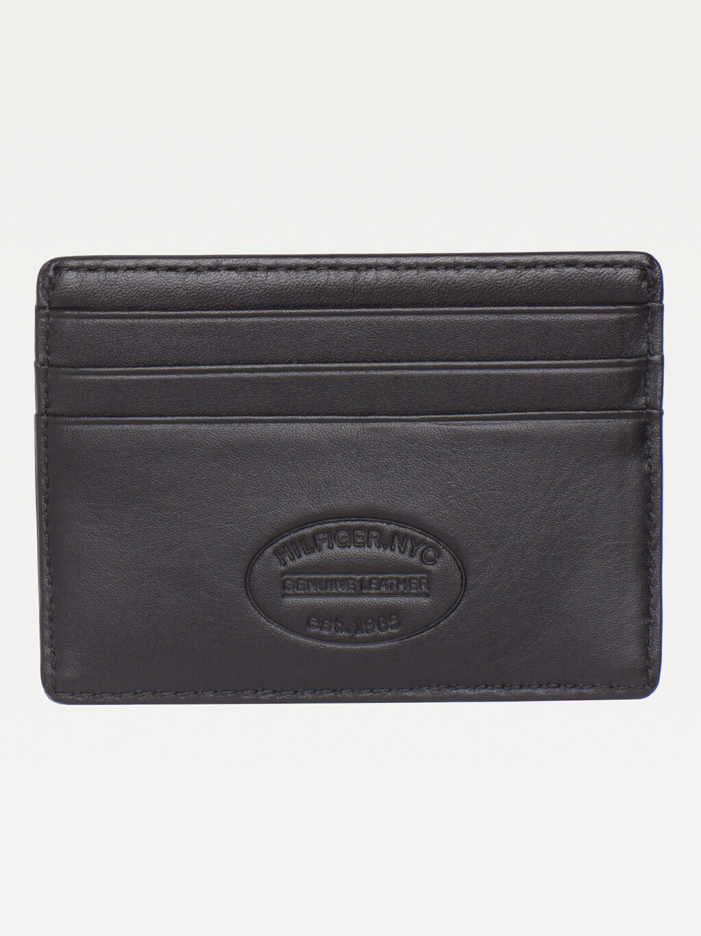 Embossed Logo Leather Card Holder | black | Tommy Hilfiger Malaysia